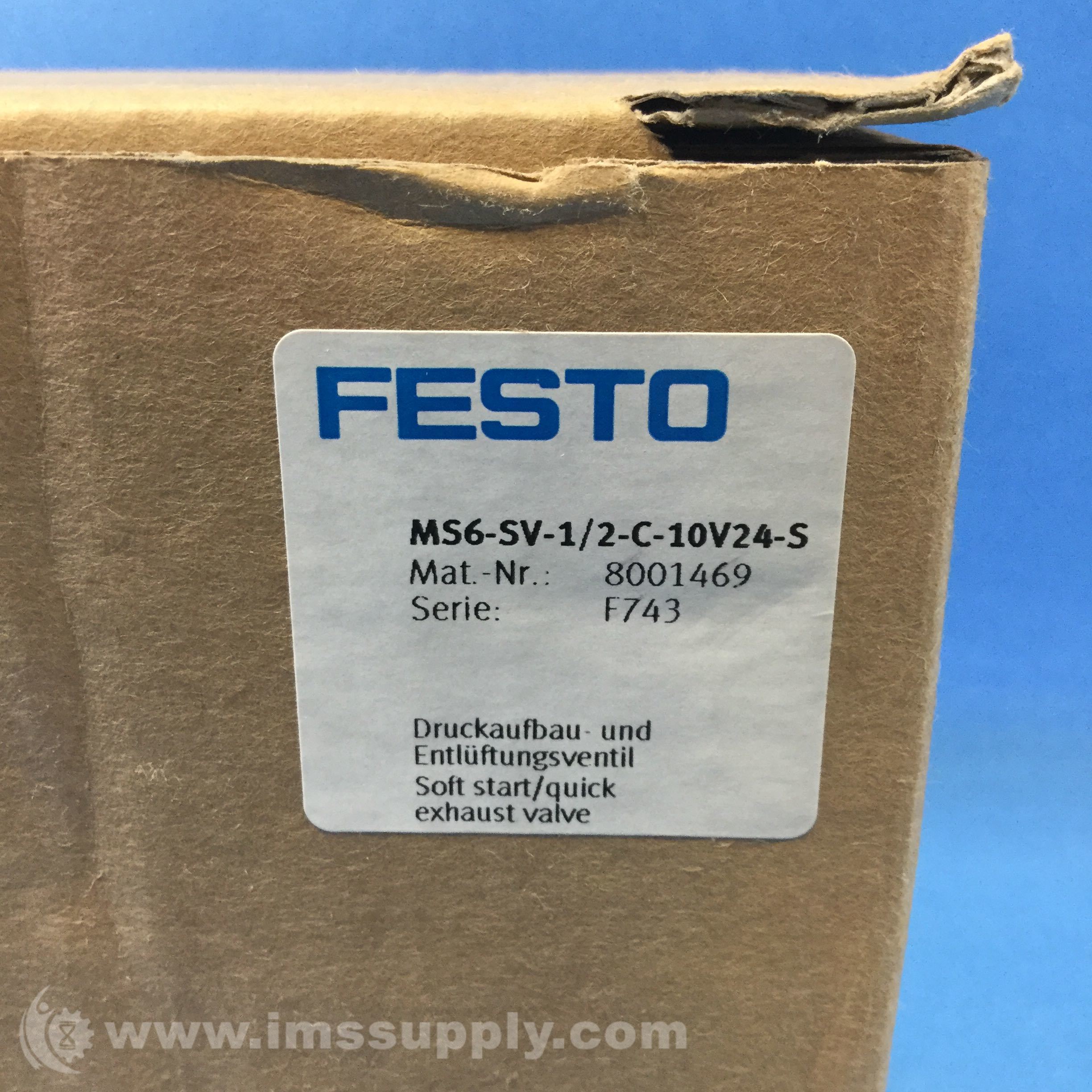 Festo MS6-SV-1/2-C-10V24-S Valve, Soft Start/quick Exhaust - IMS Supply