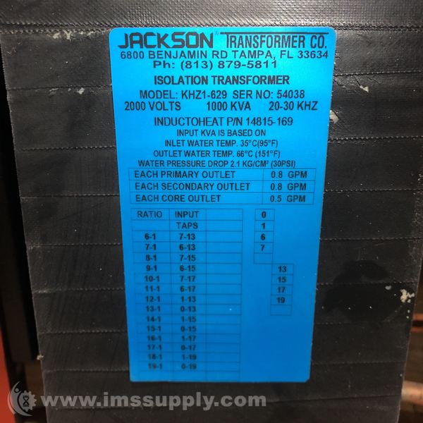 Jackson Transformer KHZ1-629 Isolation Transformer - IMS Supply