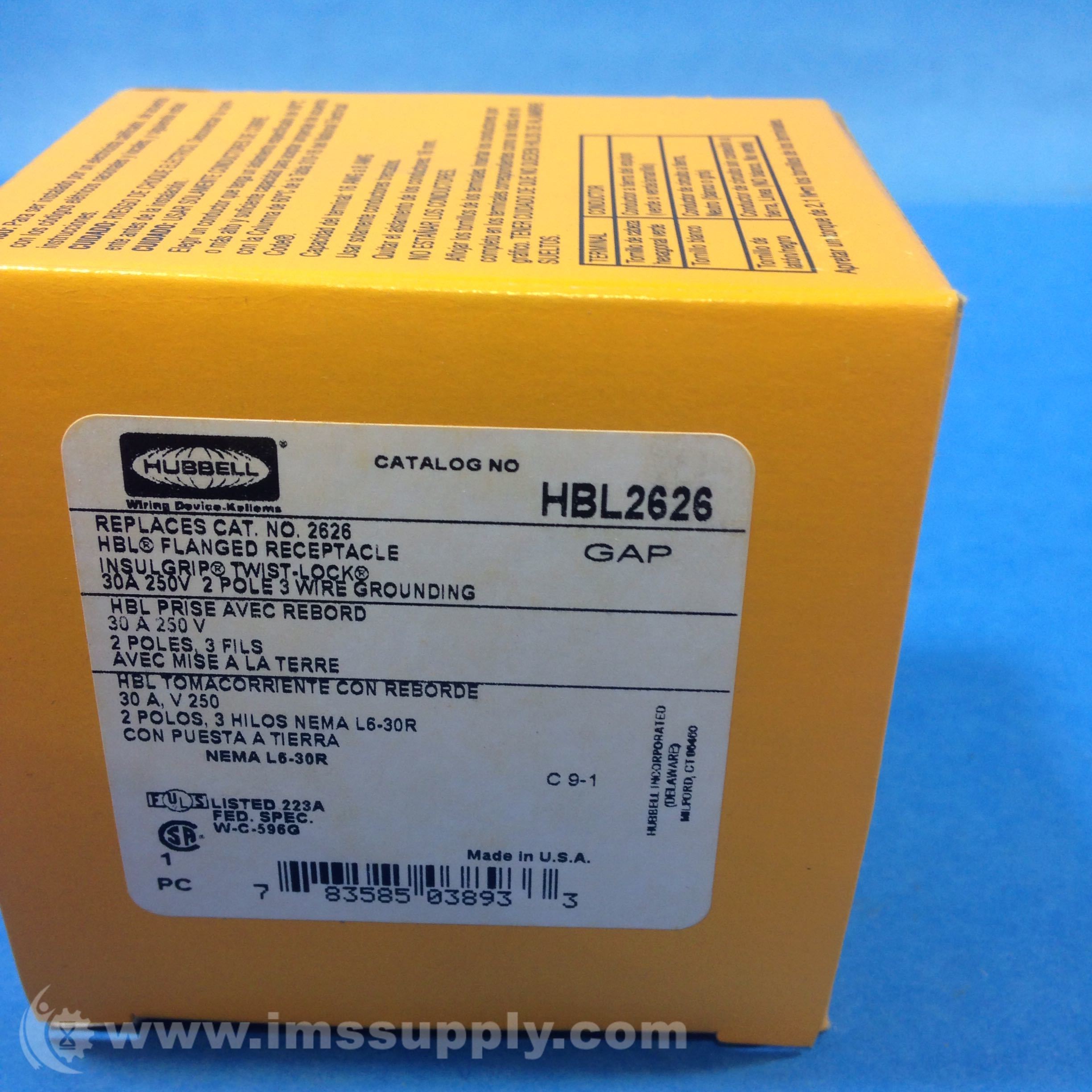 Hubbell HBL2626 Power Receptacle 30A 250V 2 Pole - IMS Supply