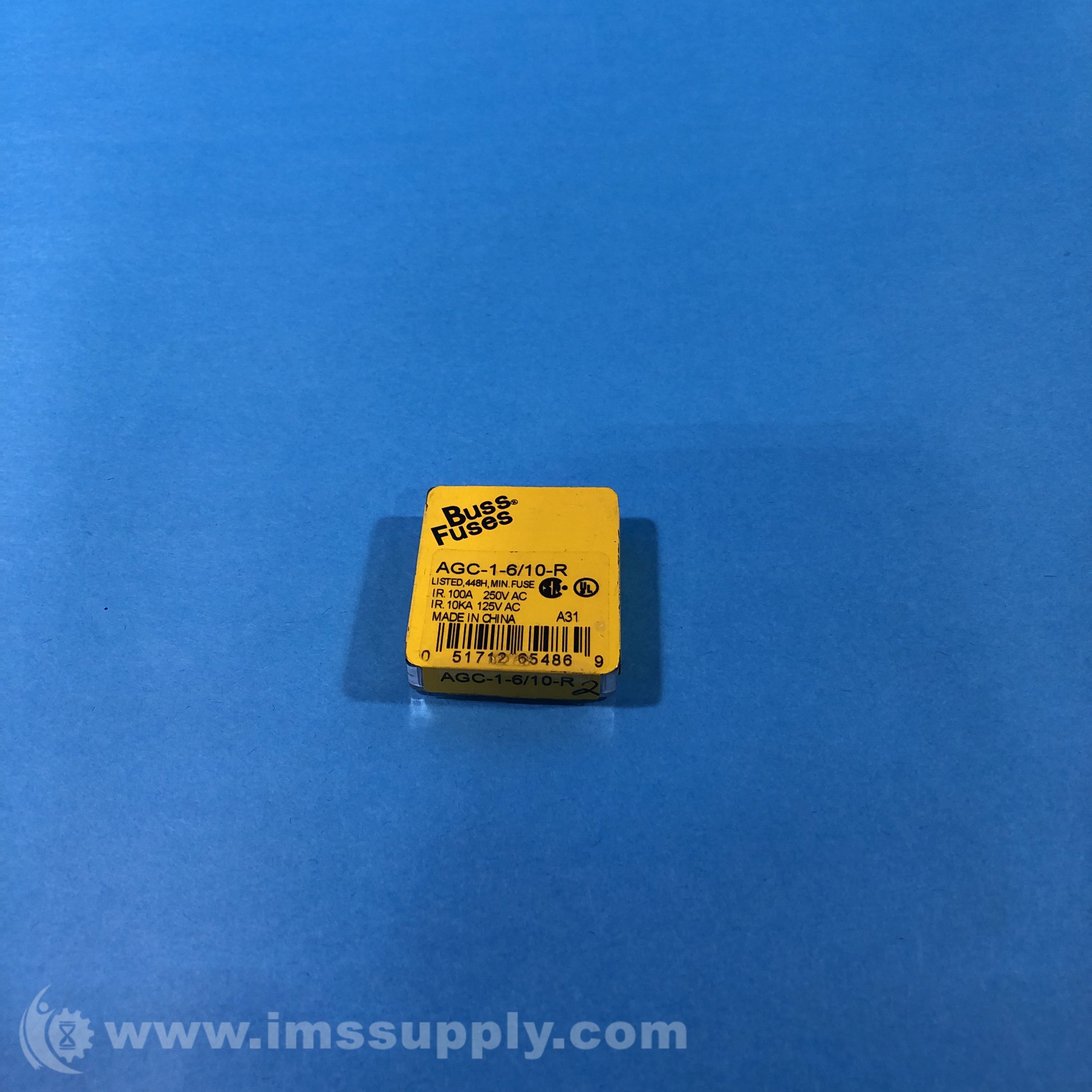 Bussmann AGC-1-6/10-R Pack of 5 AGC Series Fuse, Fast Acting - IMS Supply