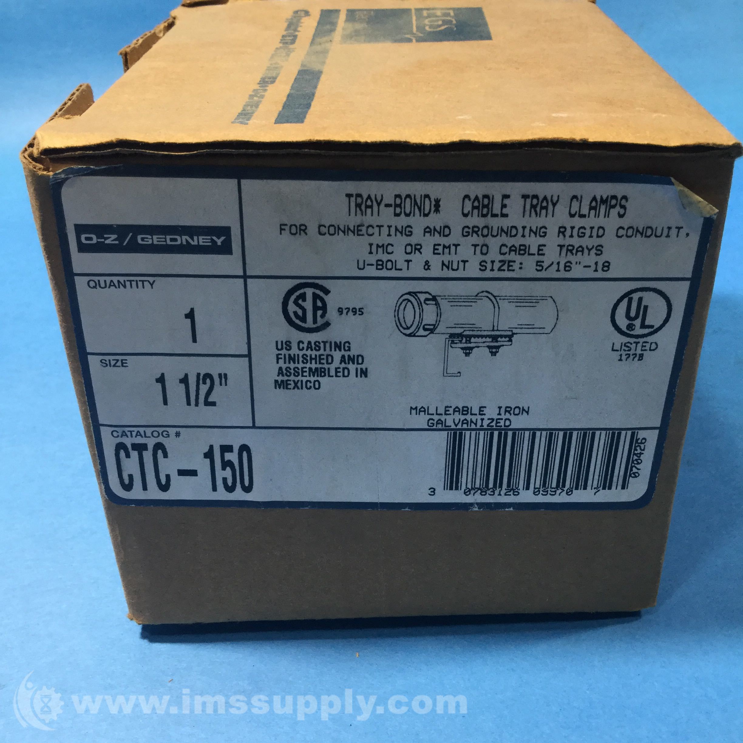 O-Z Gedney CTC-150 Cable Tray Clamp, For Rigid, IMC & EMT - IMS Supply