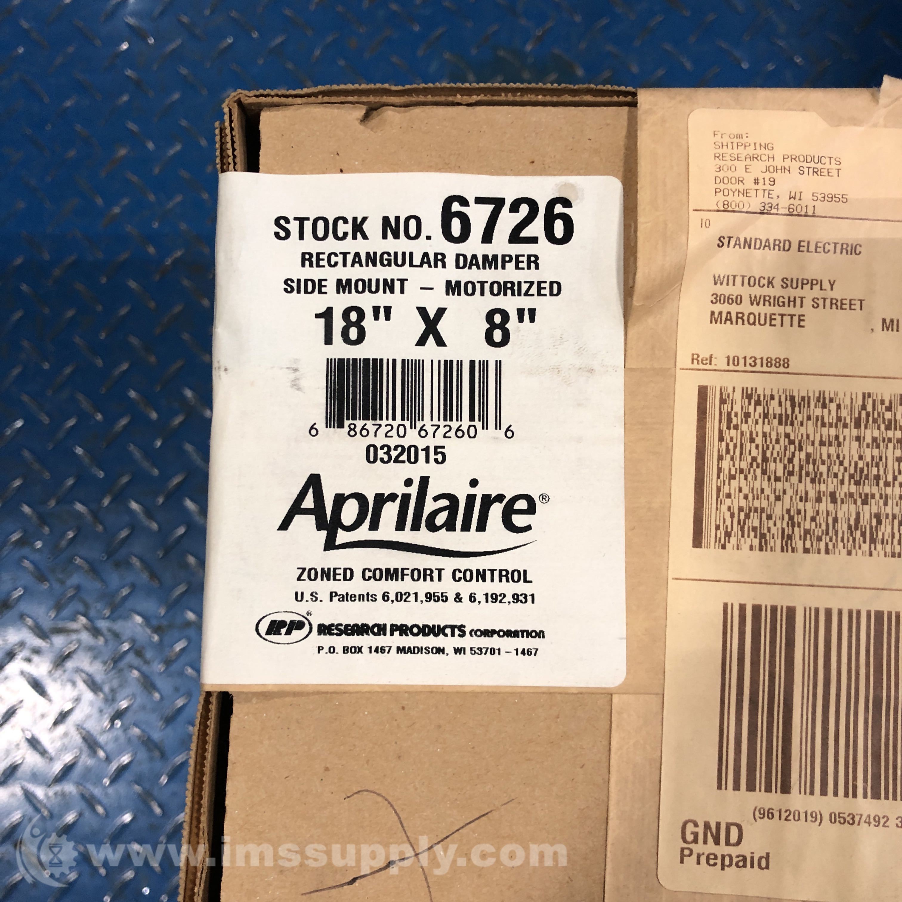 AprilAire 6726 Side Mount Rectangular Damper, 18 x 8 - IMS Supply