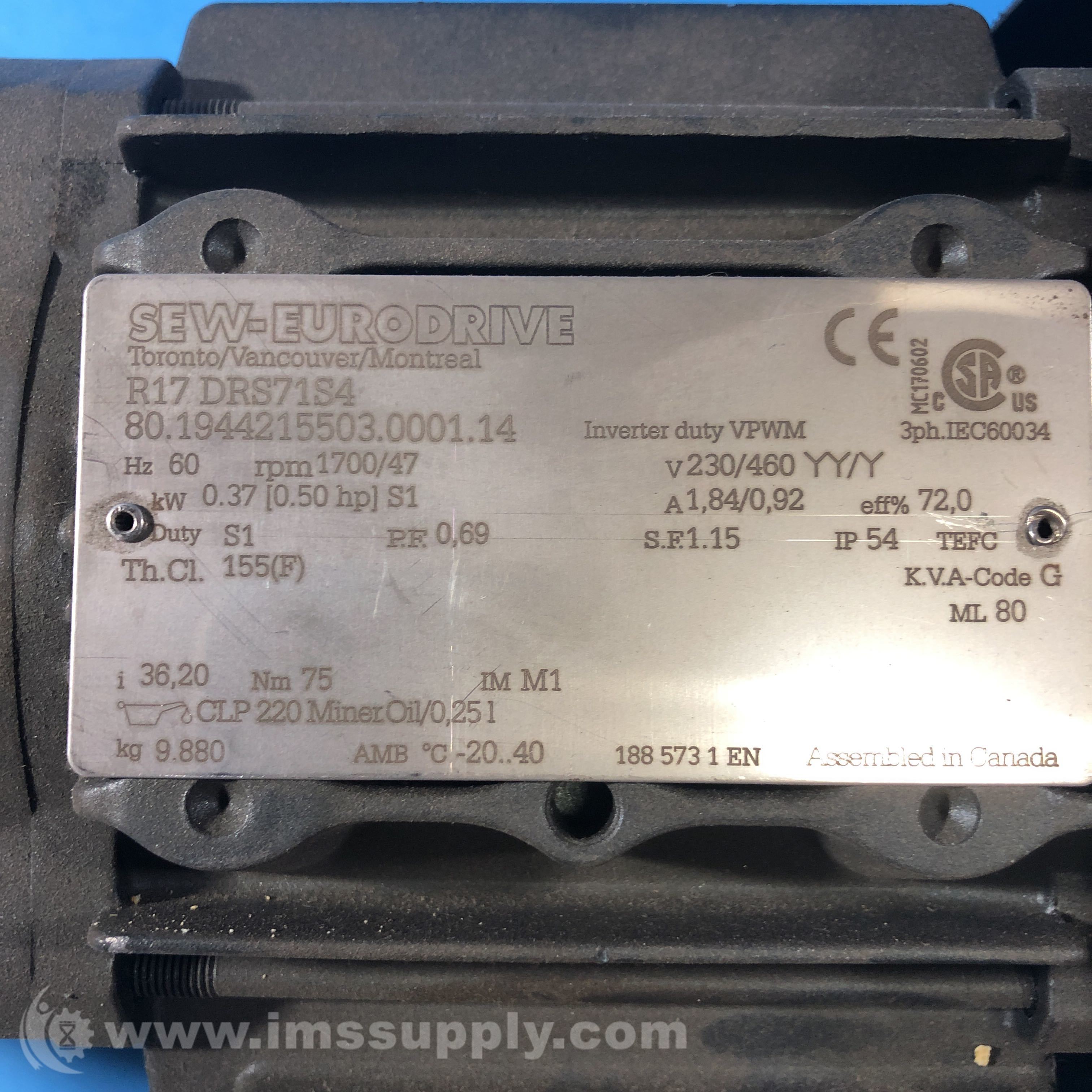 Sew Eurodrive R17 DRS71S4 Helical Gearmotor - IMS Supply