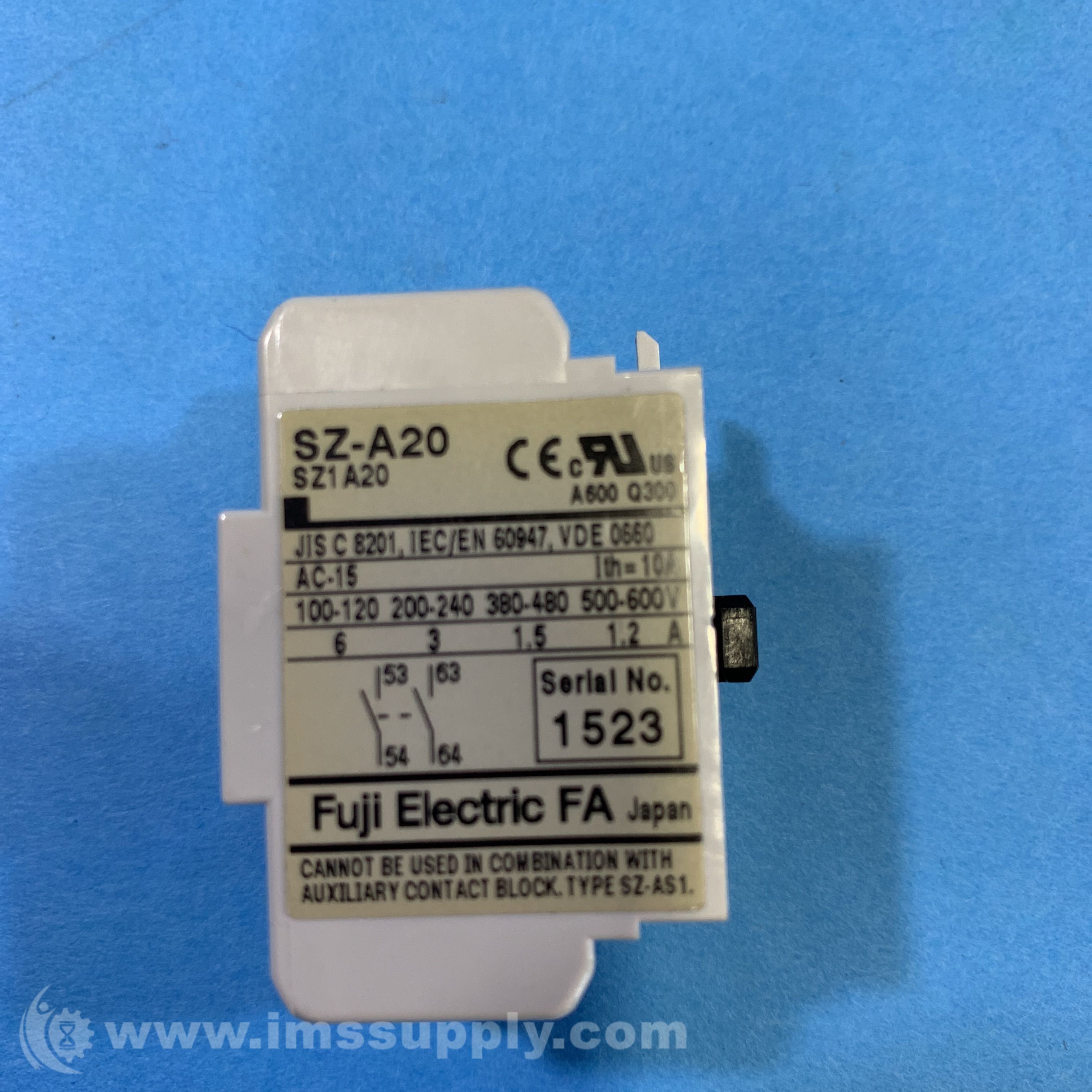 Fuji Electric SZ-A20 Auxiliary Contact Block, 2 NO Front Mount - IMS Supply