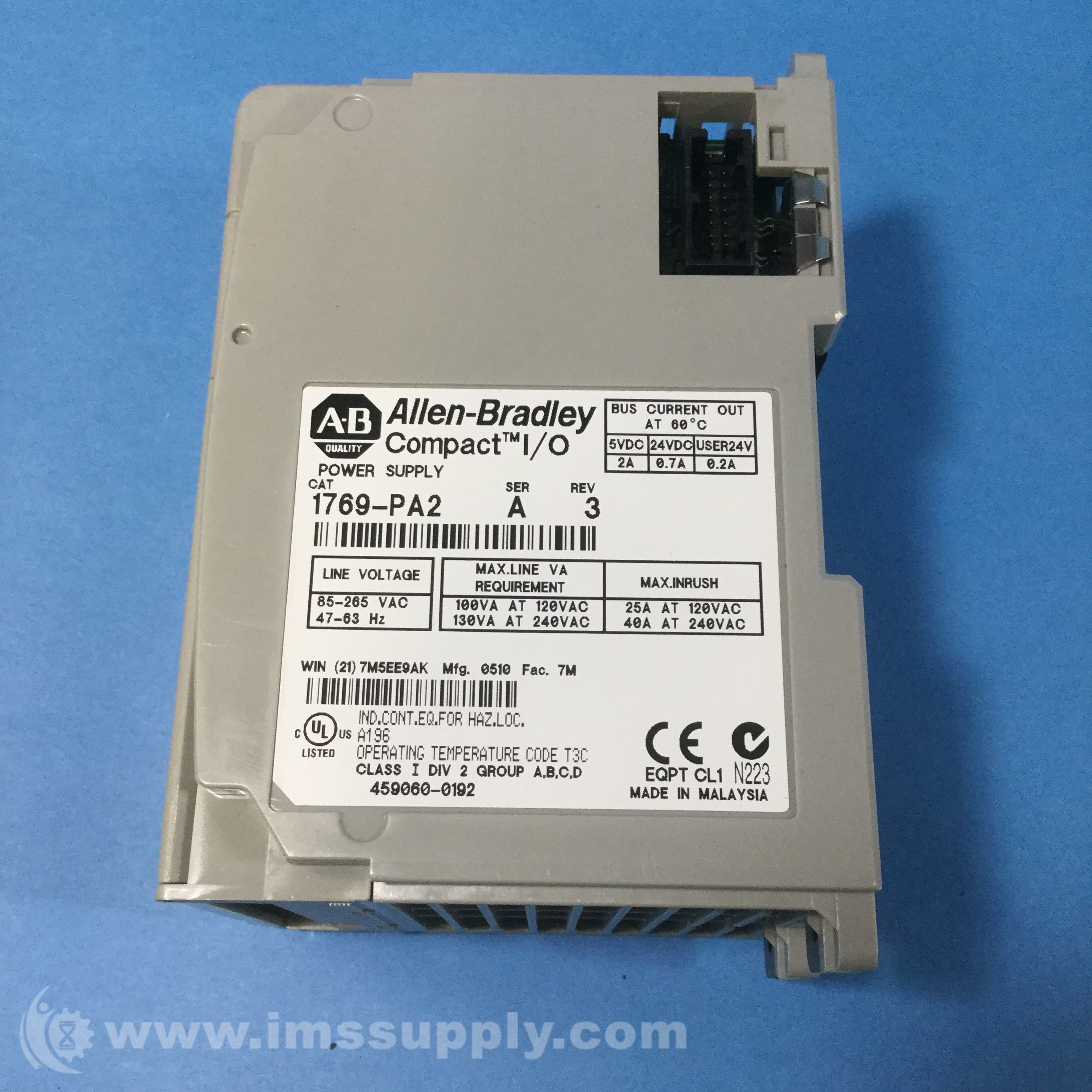 Allen Bradley 1769-PA2 Compact I/O Power Supply 120/240V AC Input - IMS ...