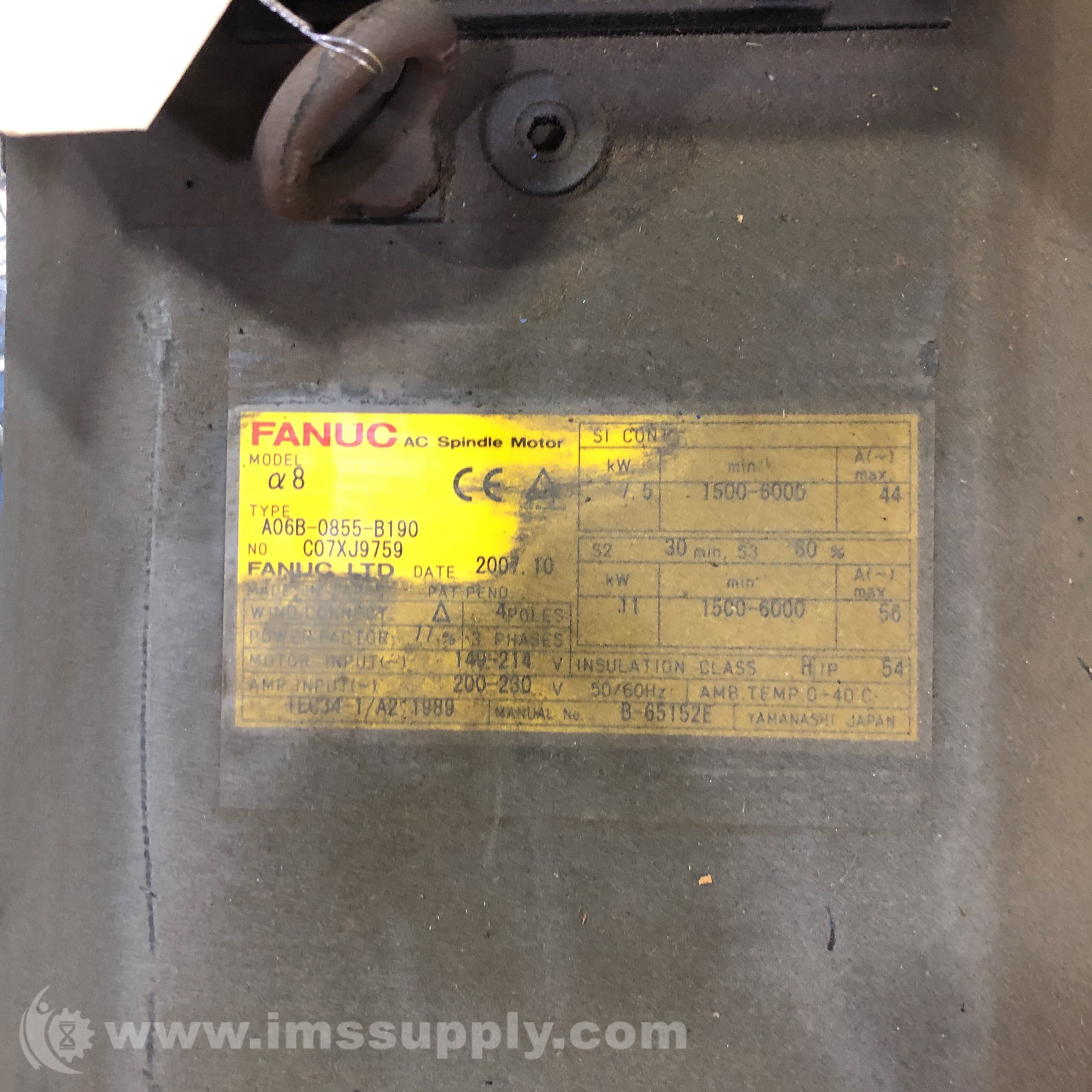 Fanuc A06B-0855-B190 AC Spindle Motor - IMS Supply