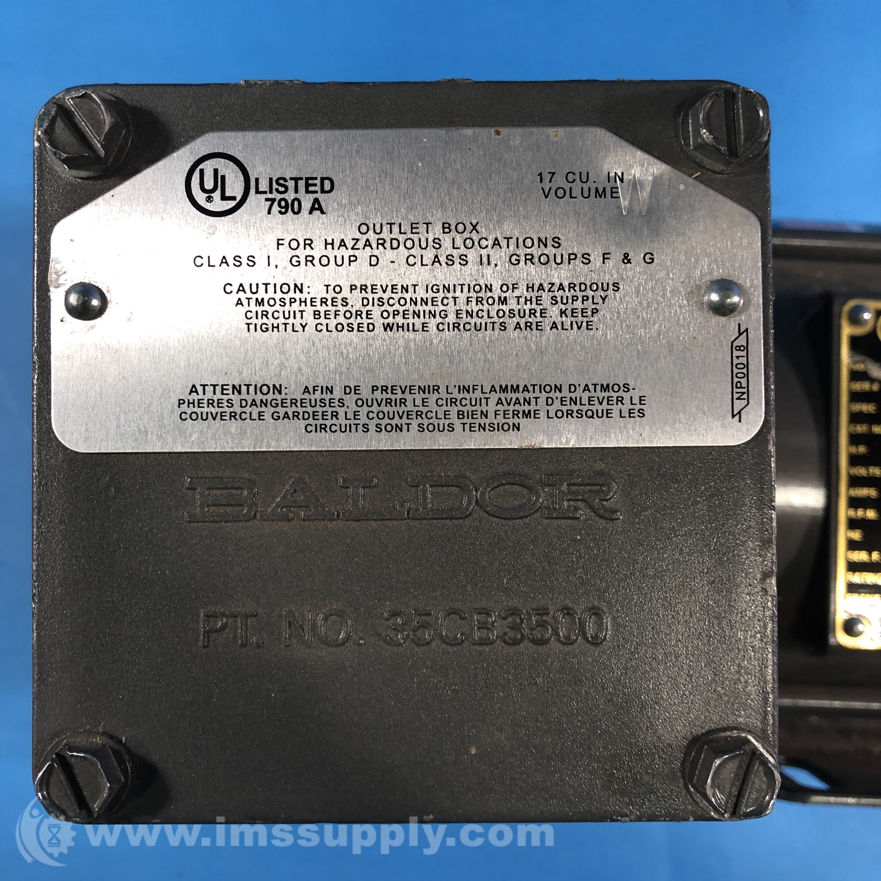 Baldor L4006A Explosion Proof Hazardous Location Electric Motor - IMS ...