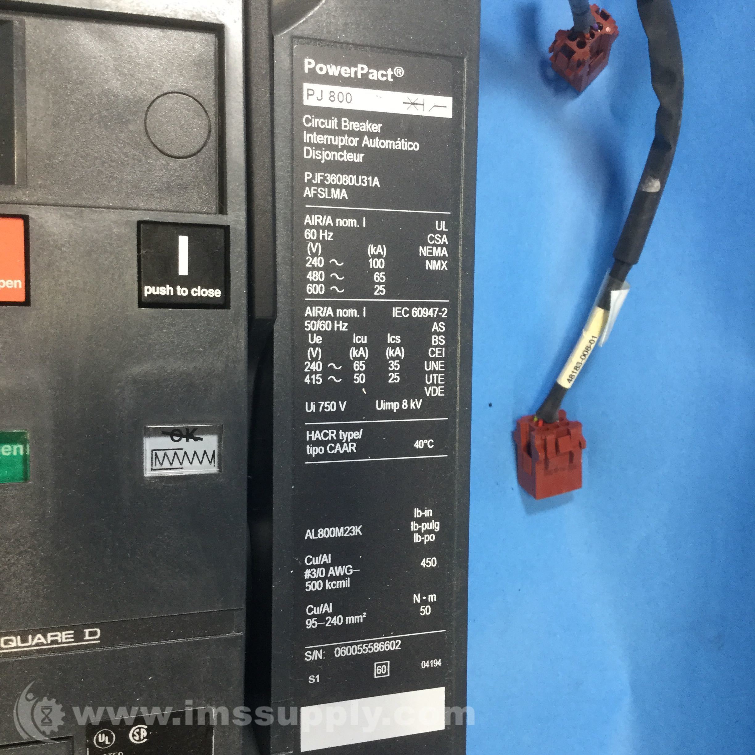 Square D PJF36080U31A Molded Case Circuit Breaker, 600V, 800A - IMS Supply