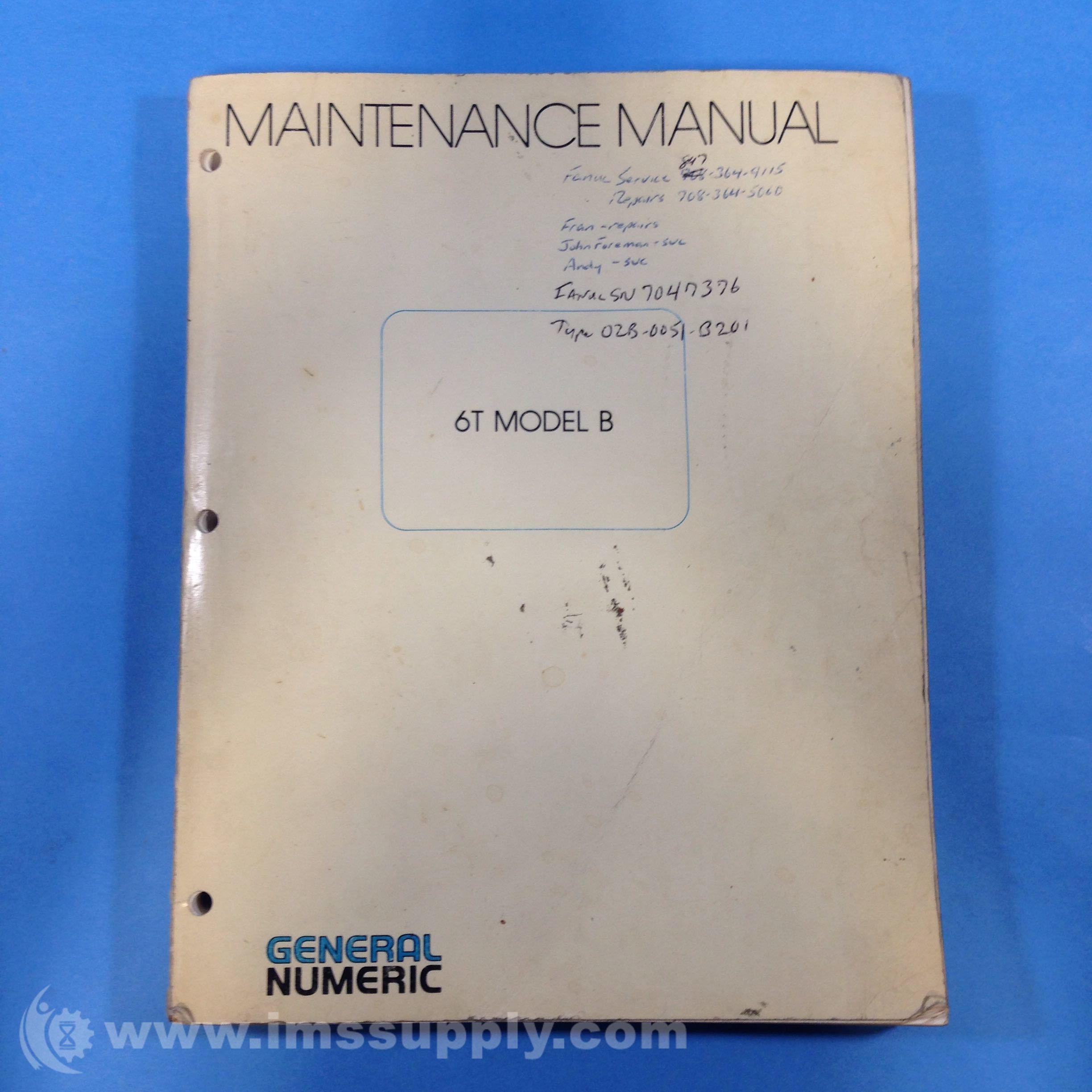 General Numeric 6T MODEL B Maintenance Manual - IMS Supply