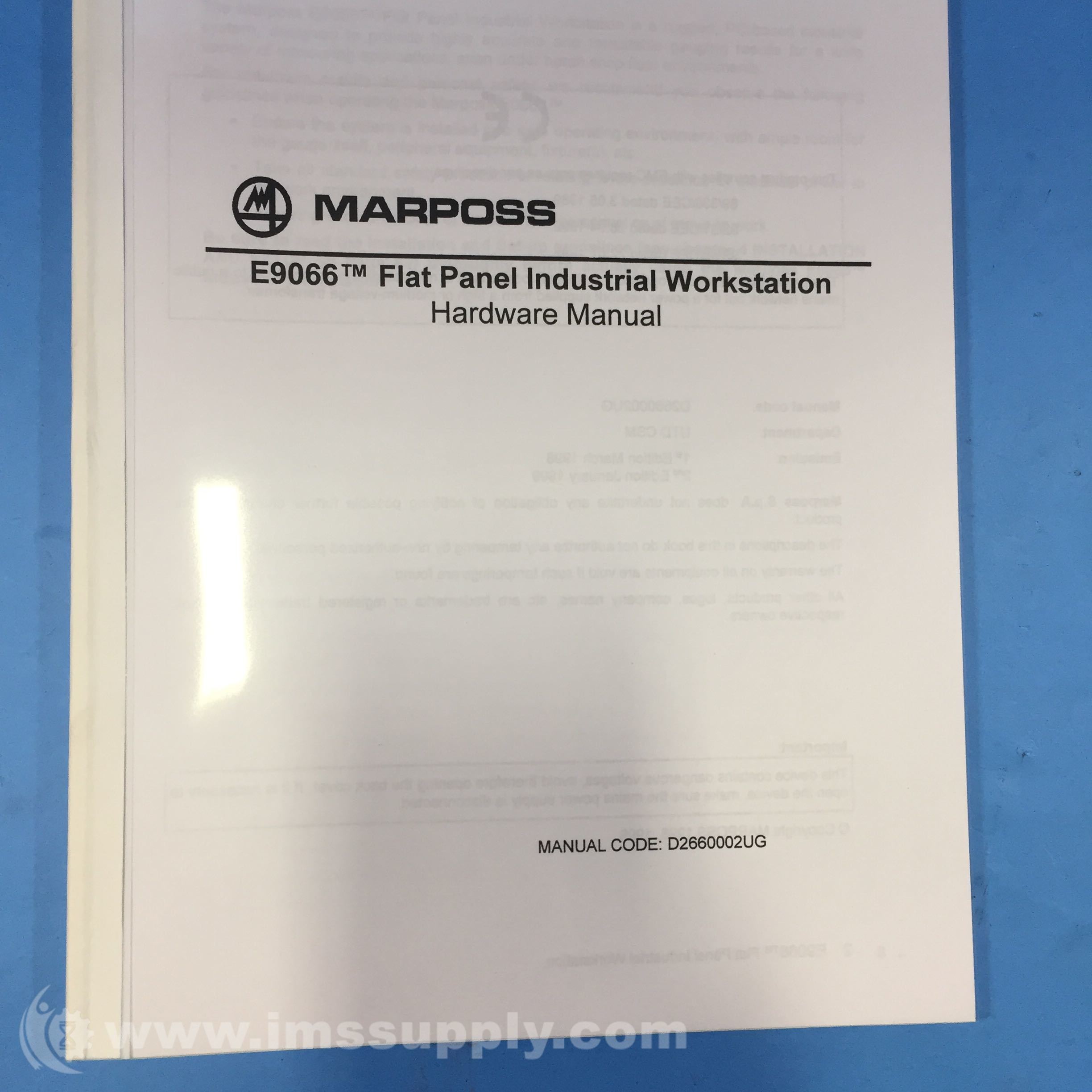 Marposs D2660002UG Manual, Flat Panel Industrial Workstation - IMS Supply