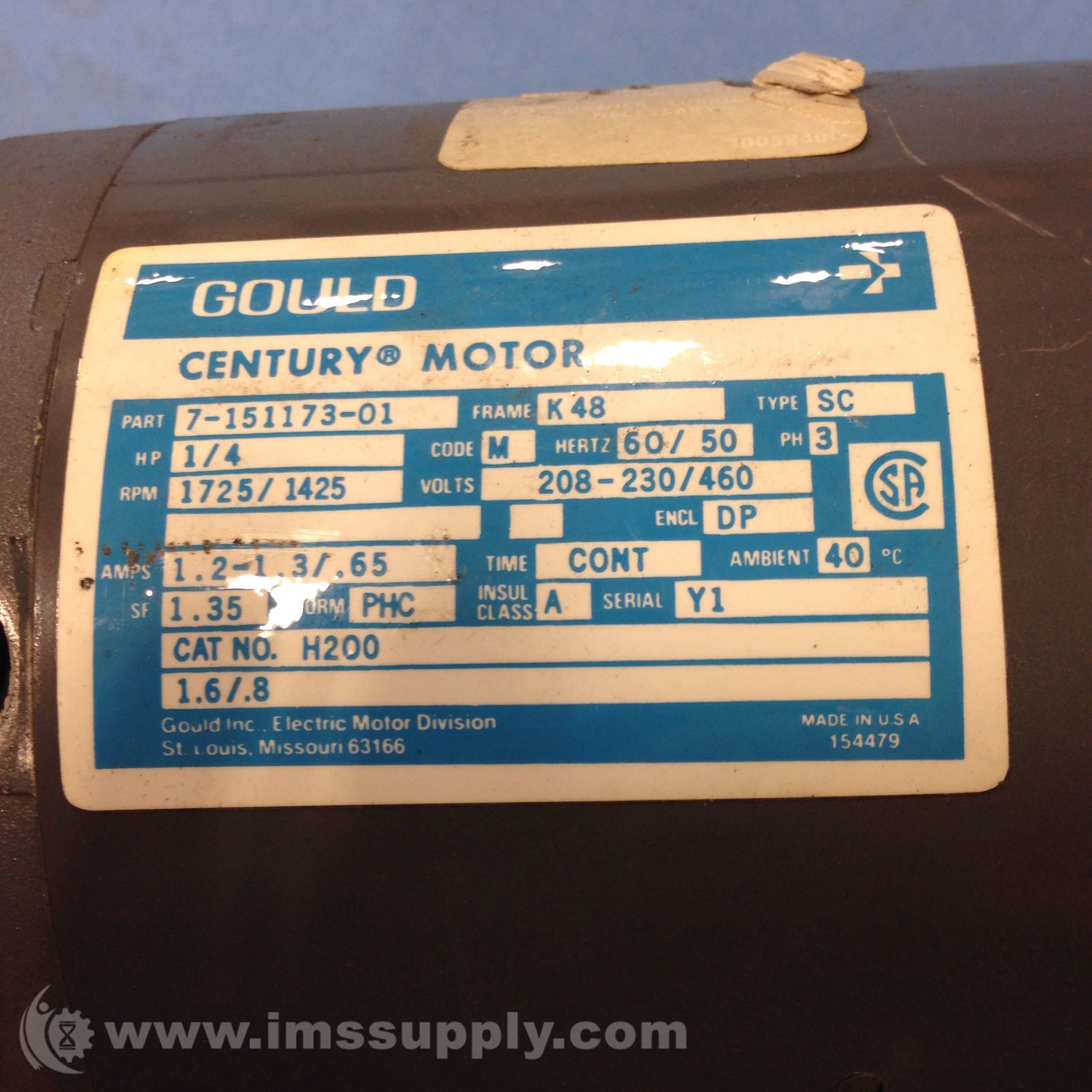 Gould Instrument Systems Inc 7-151173-01 Century Electric Motor - IMS ...