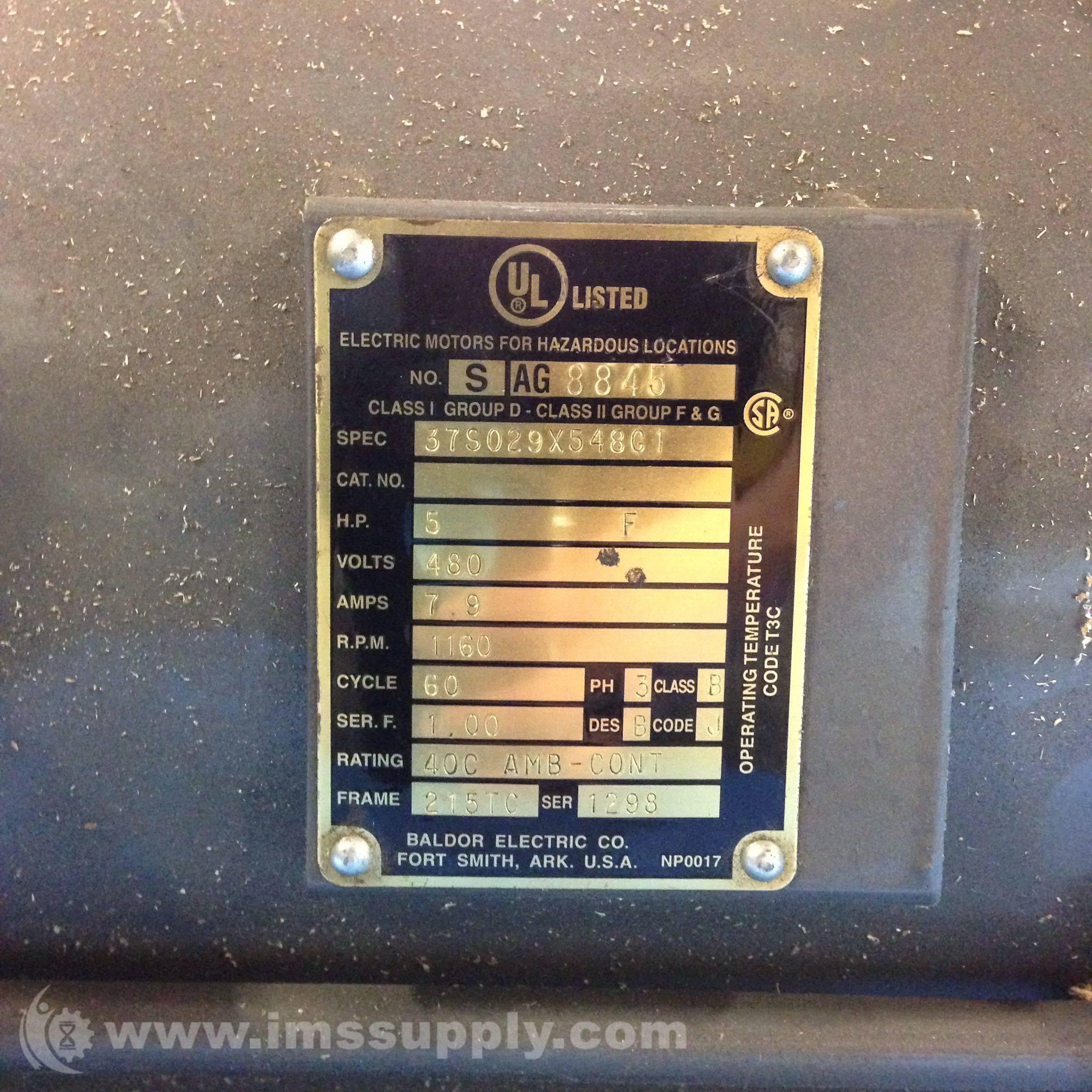 Baldor 37S029X548G1 5HP 7.9AMPS 215TC Frame Explosion Proof Motor - IMS ...