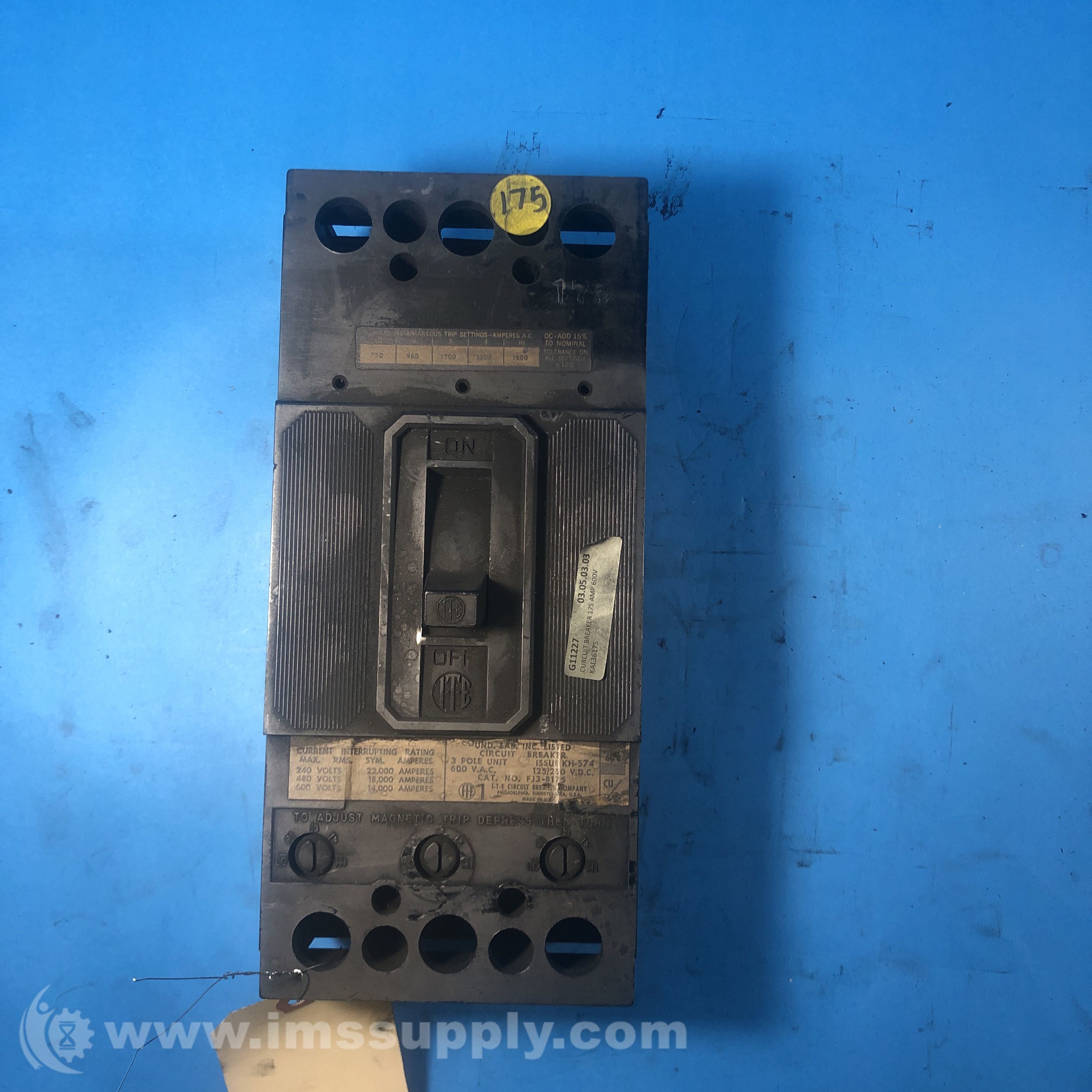 Square D KAL36175 Thermal Magnetic Molded Case Circuit Breaker - IMS Supply