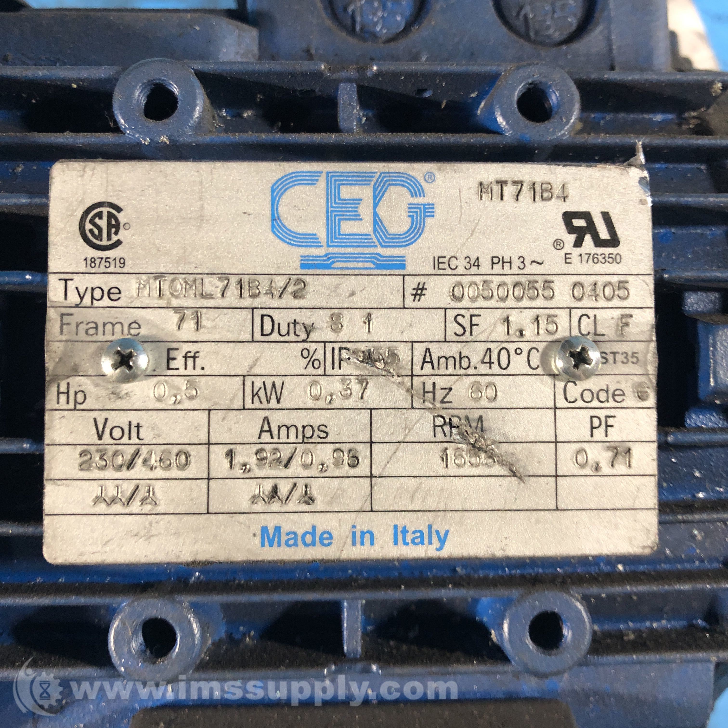 CEG Electric Motors MT0ML71B4/2 Motor - IMS Supply