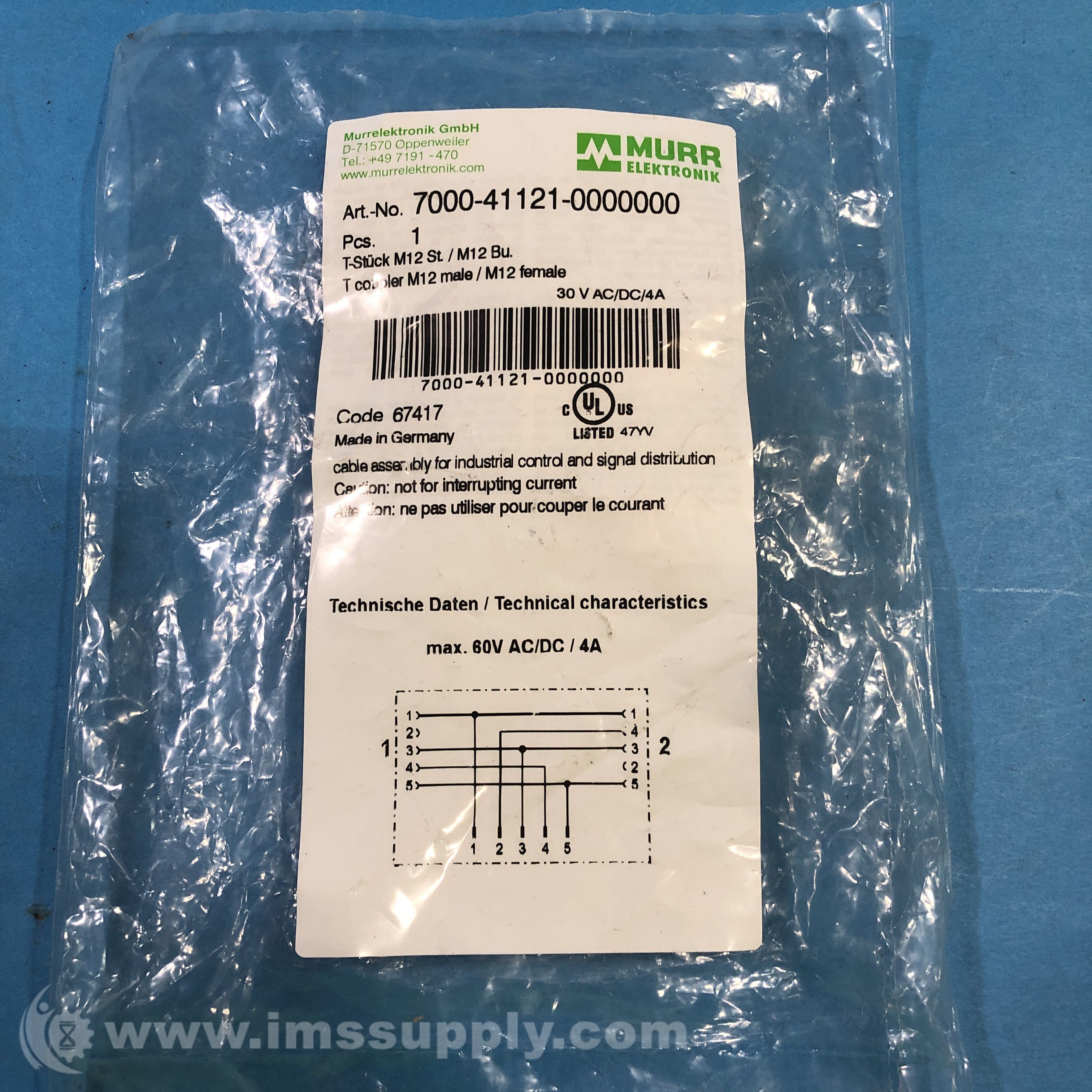 Murrelektronik 7000-41121-0000000 T-coupler, 5-pole Male - IMS Supply