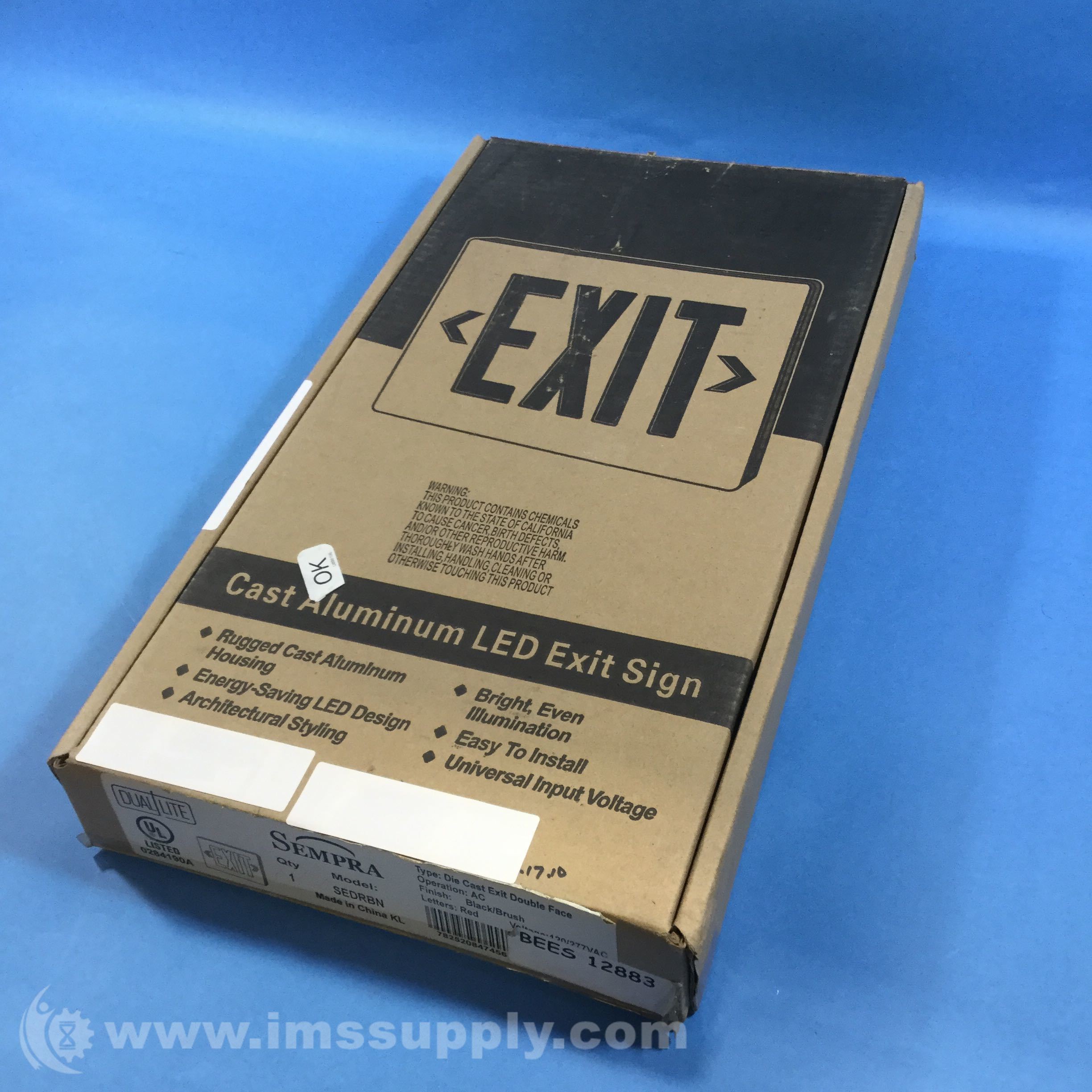 Dual Lite SEDRBN LED Exit Sign, Red Letters AC Only Aluminum - IMS Supply