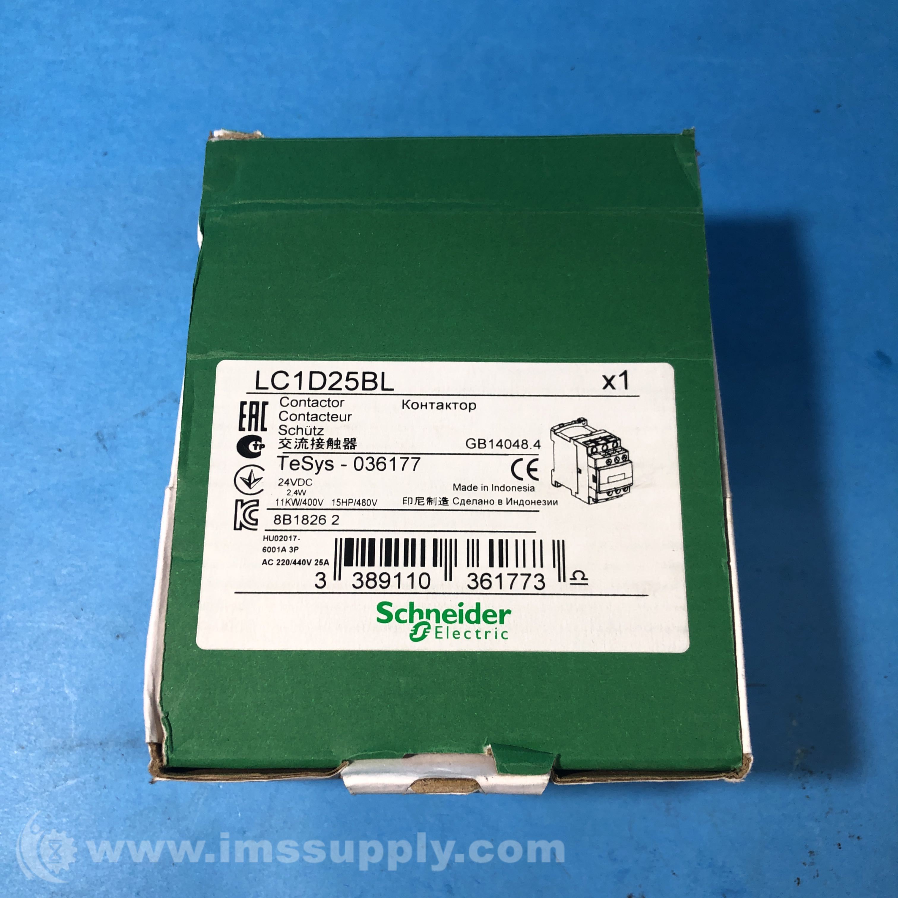 Schneider Electric LC1D25BL Contactor, DIN Rail, 3P, 25A, 24VDC - IMS ...