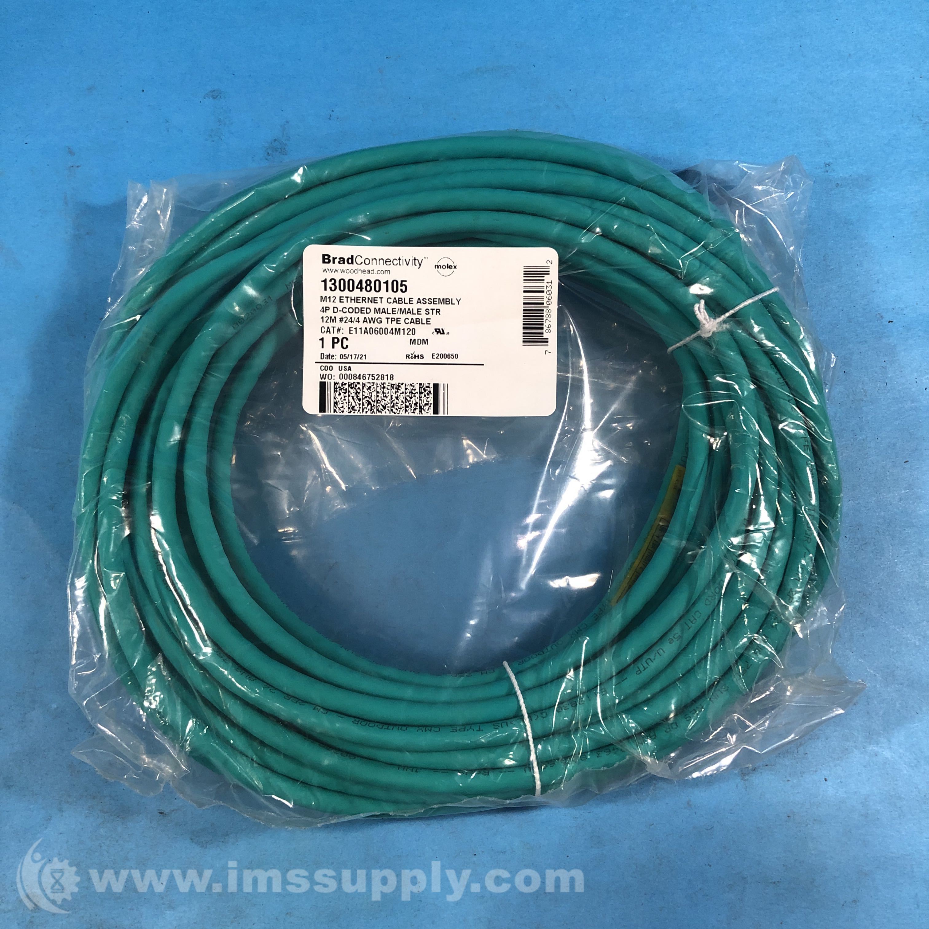 Molex 1300480105 M12 Ethernet Cable Assembly - IMS Supply