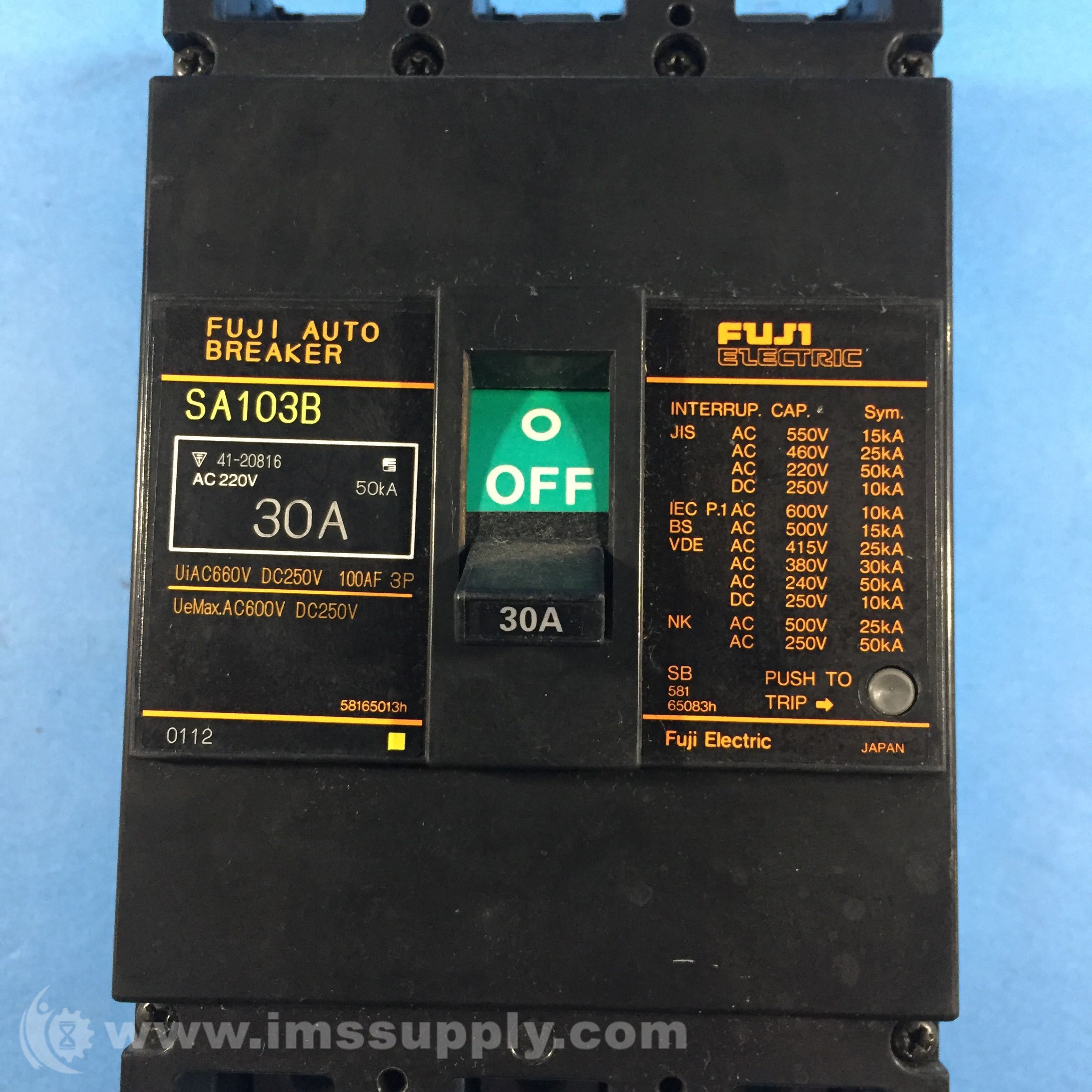 Fuji Electric SA103B 30 Amp 3 Pole Circuit Breaker, AC 220V - IMS Supply
