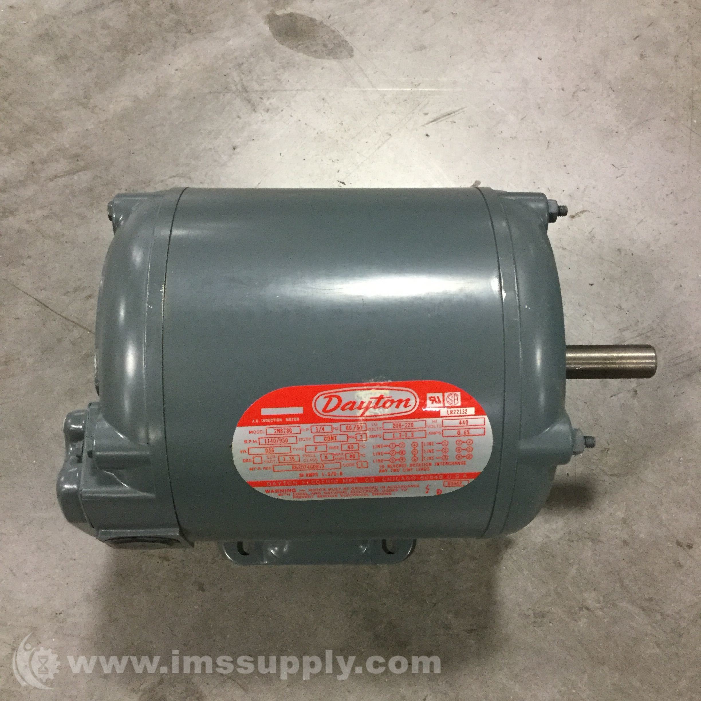 Dayton 2N878G D56 Frame 1/4HP 60/50HZ 208-220V 1140/950RPM 3PH - IMS Supply