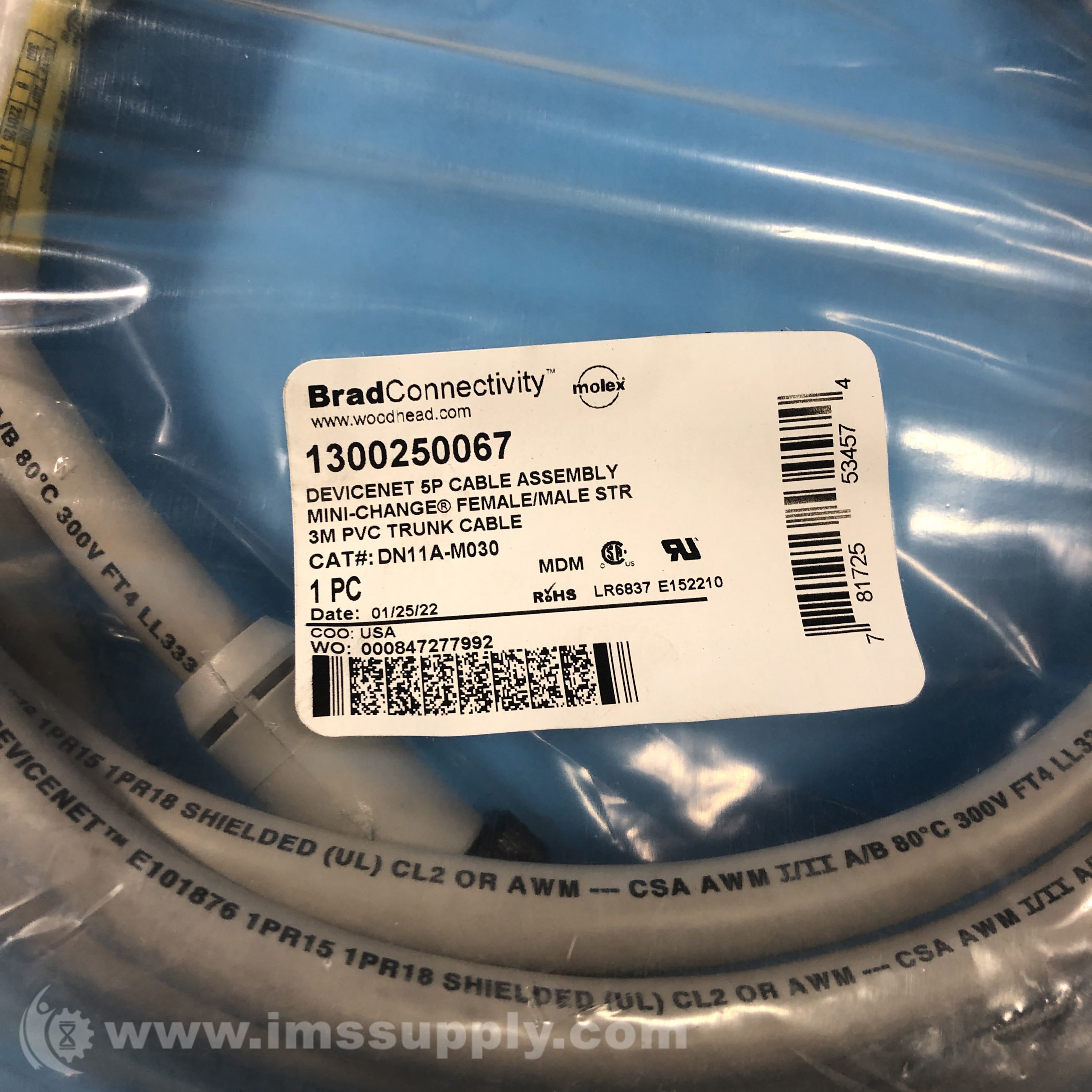 Molex 1300250067 Devicenet 5P Cable Assembly - IMS Supply