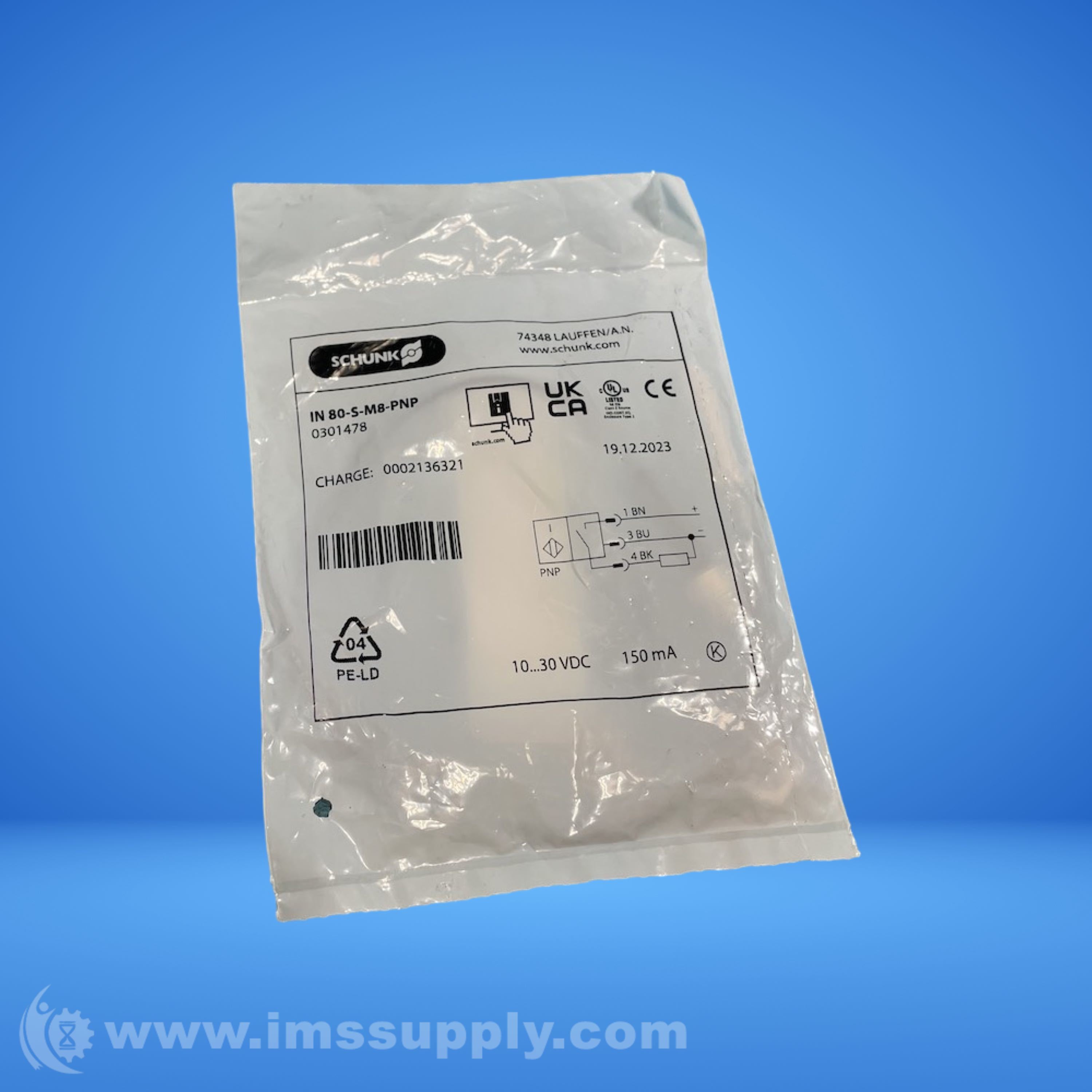 Schunk IN 80-S-M8-PNP Inductive Proximity Switch - IMS Supply