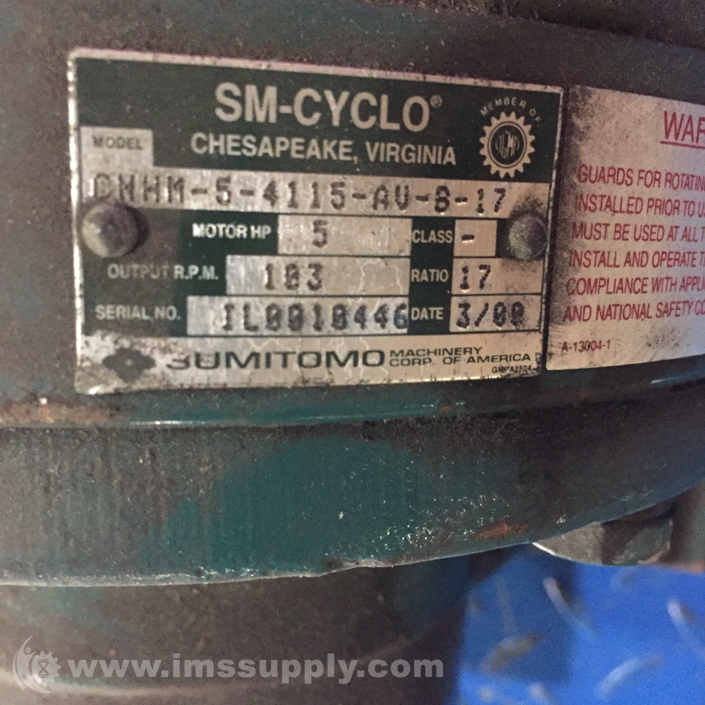 Sumitomo CNHM-5-4115-AV-B-17 5HP SM-Cyclo Gearmotor, Ratio:17 - IMS Supply