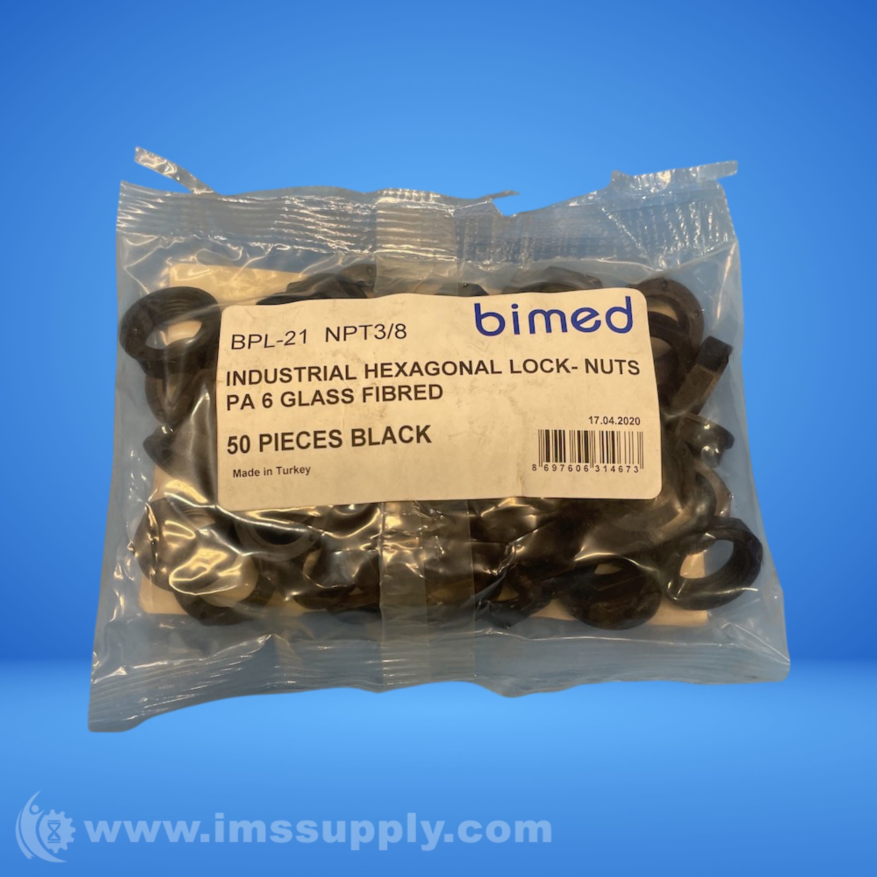 Bimed NN09BK Pack of 50 Hex Lock-Nuts - IMS Supply